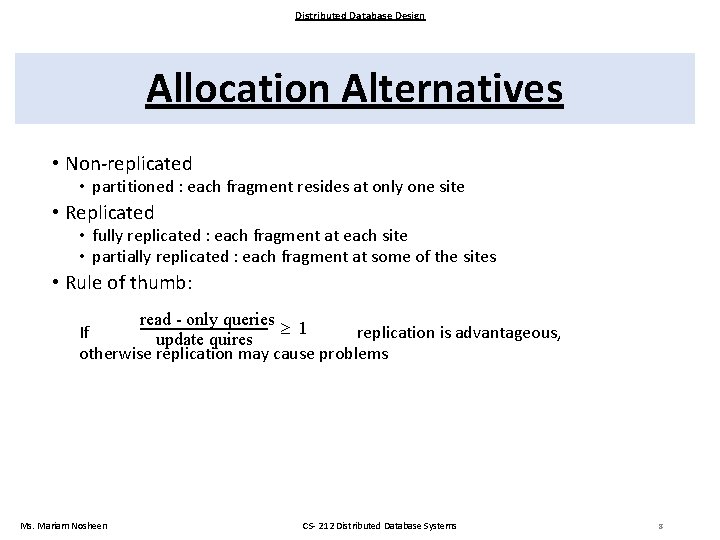 Cs212 Distributed Database Systems Distributed Database Design Part 