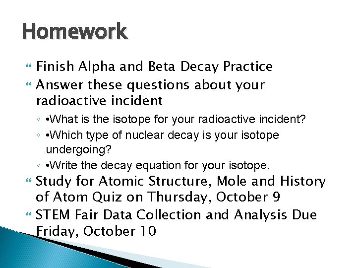 Nuclear PBL Unit Day 2 Radioactive Particles Chart
