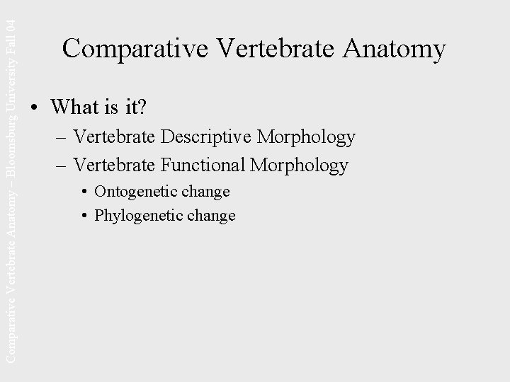 Comparative Vertebrate Anatomy Bloomsburg University Fall 04 Welcome