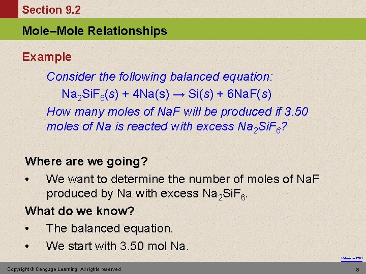 Chapter 9 Chemical Quantities Chapter 9 Table of
