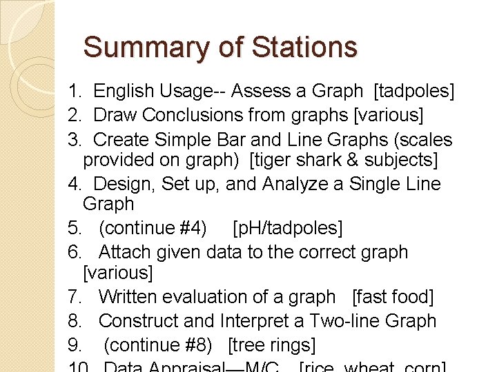 Graphing Station Lab Summary of Stations 1 English
