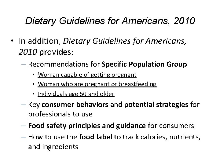 Nutrition Guidelines Tools for a Healthful Diet BIOL