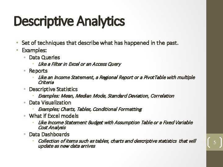 Highline Class BI 348 Basic Business Analytics using
