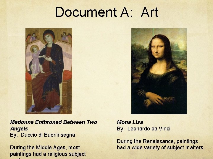 Renaissance DBQ Visual Documents Document A Art Madonna
