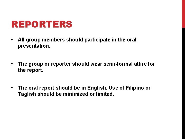GROUP ORAL REPORTING BIO 20 1 RULES AND