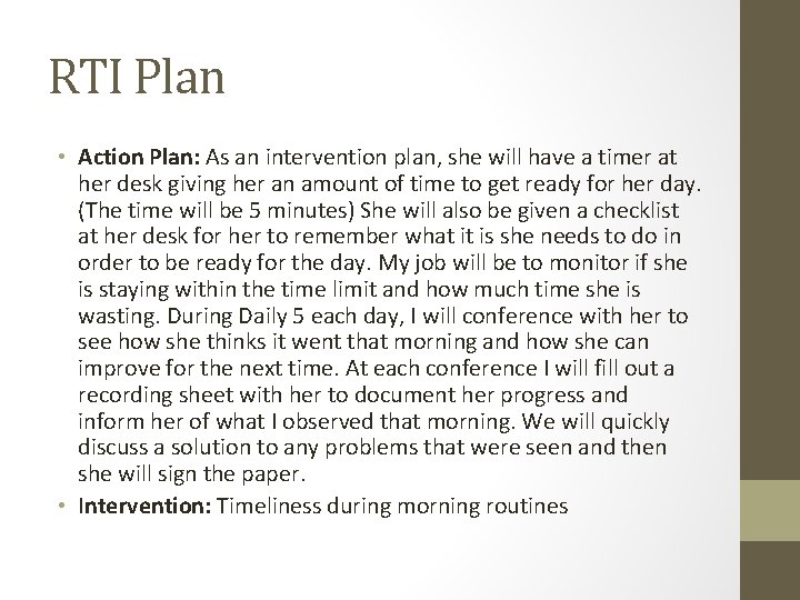 RTI Project Christina Barteld EDU 430 Student Information