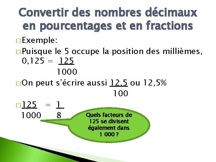 Les fractions les nombres dcimaux et les pourcentages