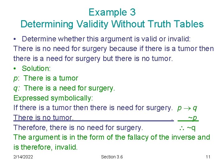Section 3 6 Arguments and Truth Tables Objectives