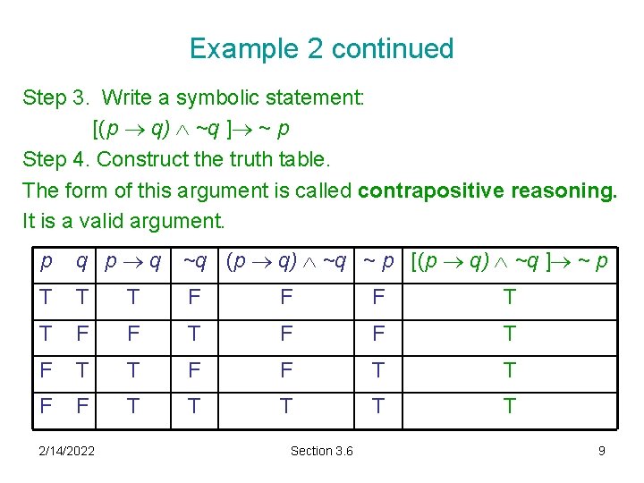 Section 3 6 Arguments and Truth Tables Objectives