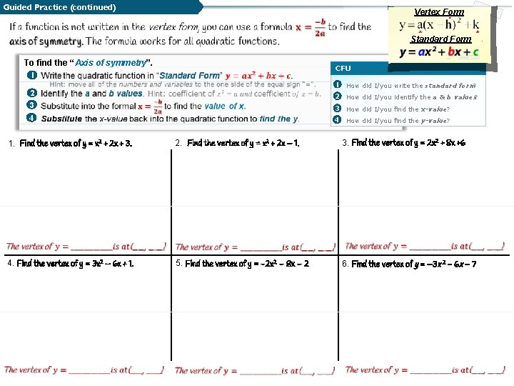 Learning Objective CFU What is Axis of Symmetry