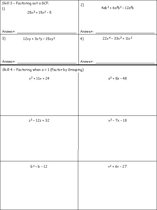 Algebra 1 Unit 6 Review Name Date Directions