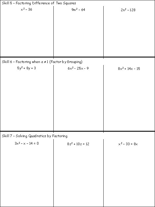 Algebra 1 Unit 6 Review Name Date Directions