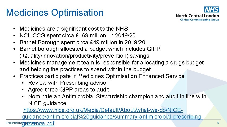NCL CCG Barnet Borough Medicines Management Team Medicines