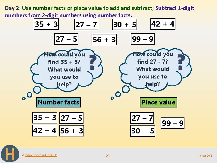 Addition and Subtraction Using facts and digit patterns