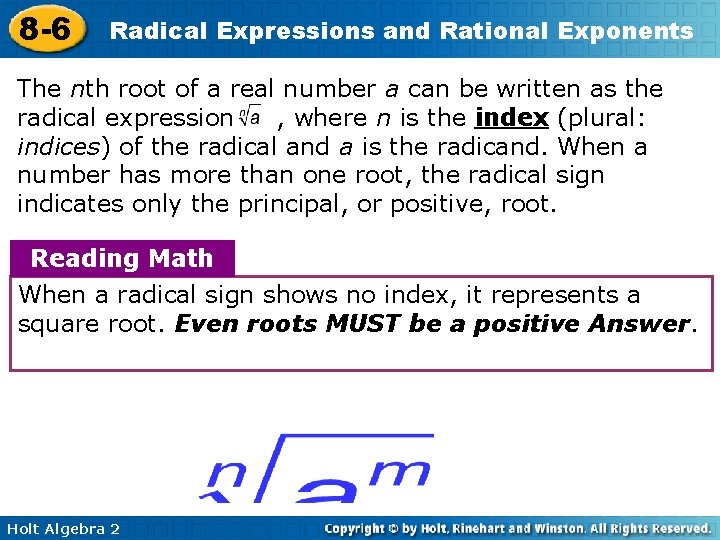 8 6 Radical Expressions and Rational Exponents Objectives