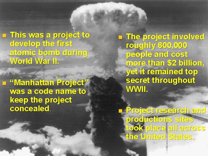 Manhattan Project Developing the Atomic Bomb Elements of