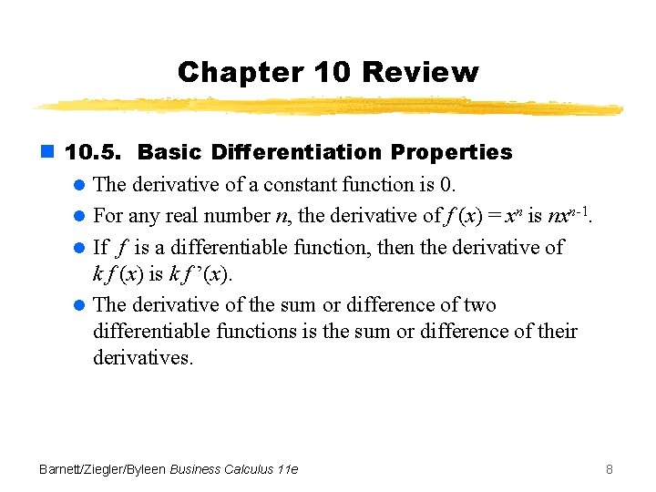 Chapter 10 Review Important Terms Symbols Concepts n