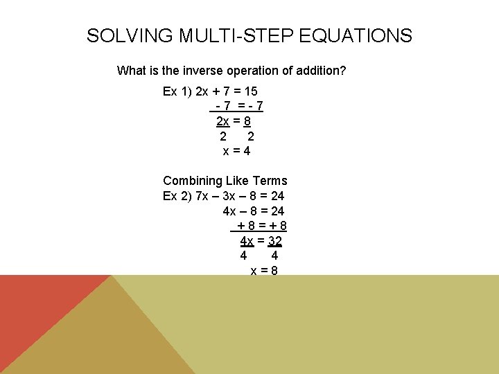 SOLVING MULTISTEP EQUATIONS WARM UP Balance Scale We