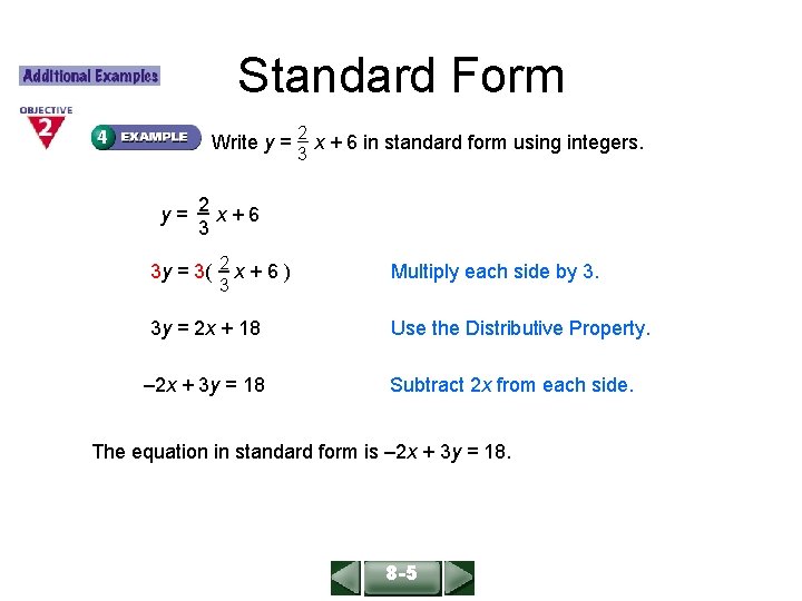 ALGEBRA 1 LESSON 6 3 Standard Form For