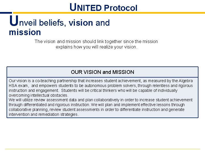 Potomac Algebra Achievers UNITED Protocol Steps for CoTeaching