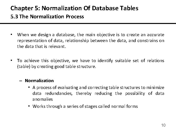 CHAPTER 5 Normalization Of Database Tables Part I