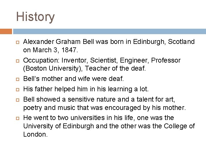 ALEXANDER GRAHAM BELL Alexander Graham Bell History Alexander