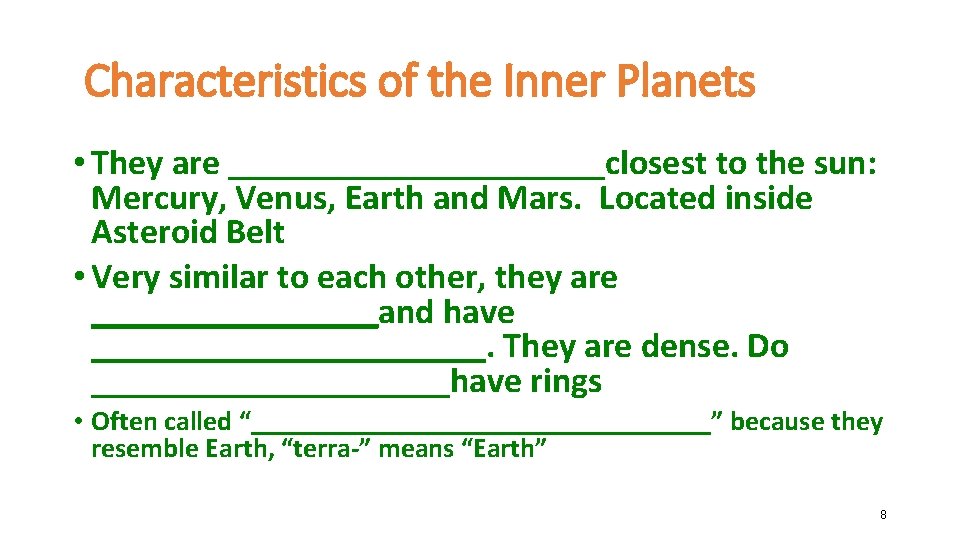 The Solar System See body of Powerpoint for