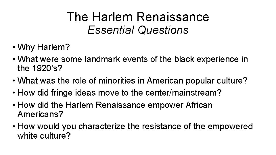 Harlem Renaissance Cultural Rebirth What is the mood