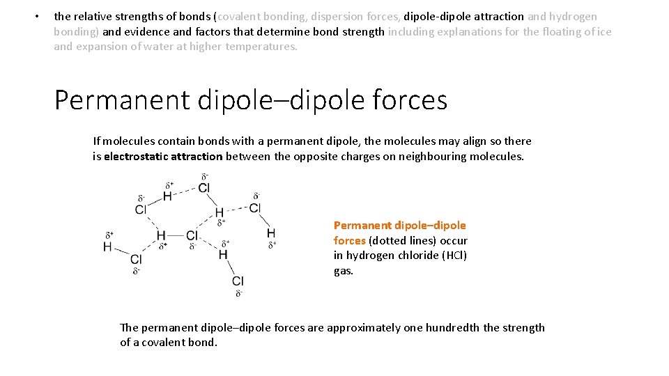 Types of intermolecular bonds Key Learning the relative