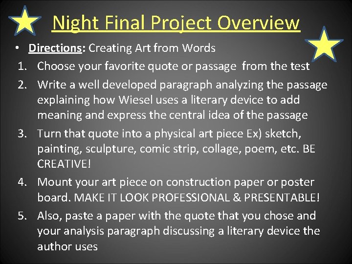 Night Final Project Bringing and Authors Words to