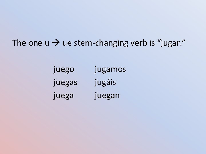 Present Tense Indicative Regular Irregular Stemchanging Regular verbs