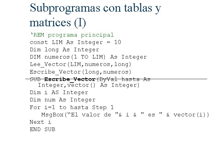 Subprogramas 1 Introduccin a los Subprogramas 2 Tipos