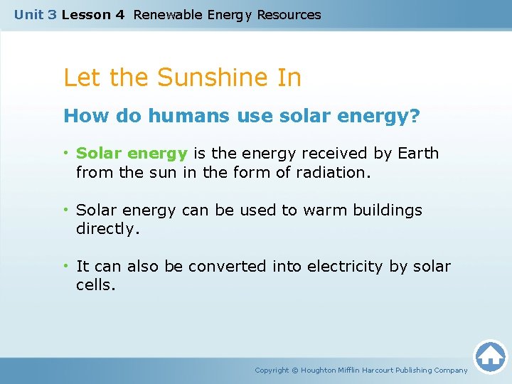 Unit 3 Lesson 4 Renewable Energy Resources Copyright