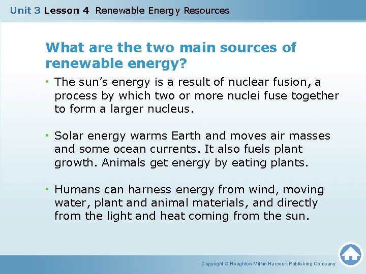 Unit 3 Lesson 4 Renewable Energy Resources Copyright