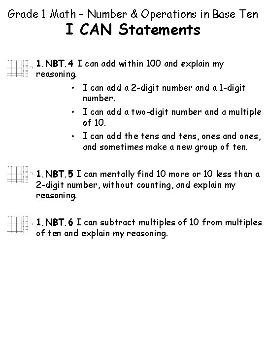 Grade 1 Math Operations Algebraic Thinking I CAN