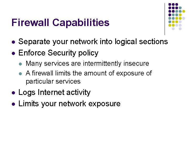 CSCI 530 Lab Firewalls Overview l Firewalls l