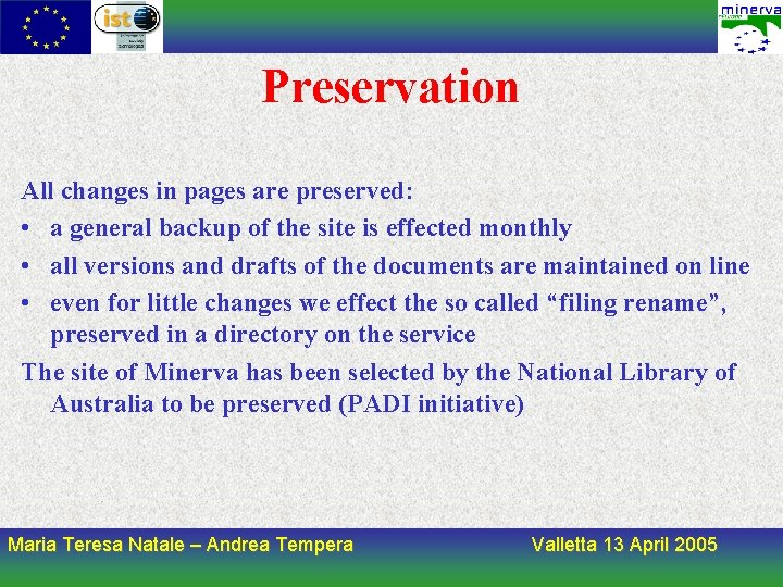 MINERVA KNOWLEDGE BASE AND MINERVA PUBLICATIONS Maria Teresa