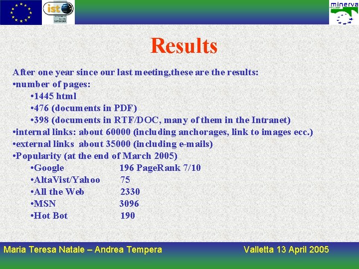 MINERVA KNOWLEDGE BASE AND MINERVA PUBLICATIONS Maria Teresa