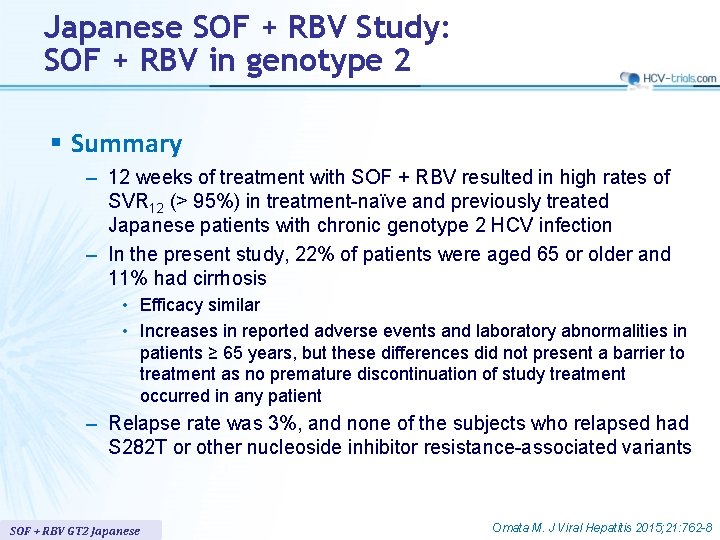 Japanese SOF RBV Study SOF RBV in genotype