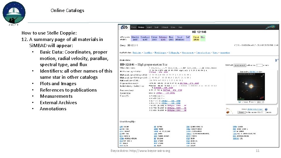 Online Catalogs BRIEF Boyce Astro http www boyceastro