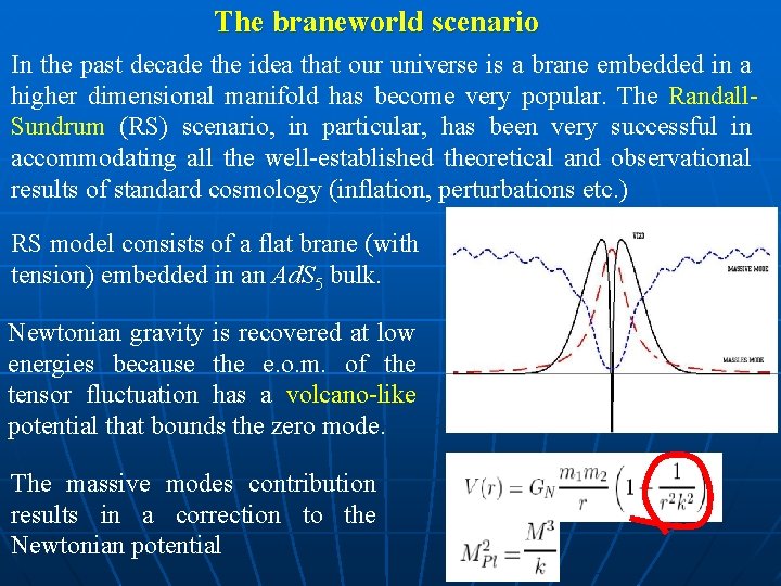 Plan of the talk Introduction to the braneworld