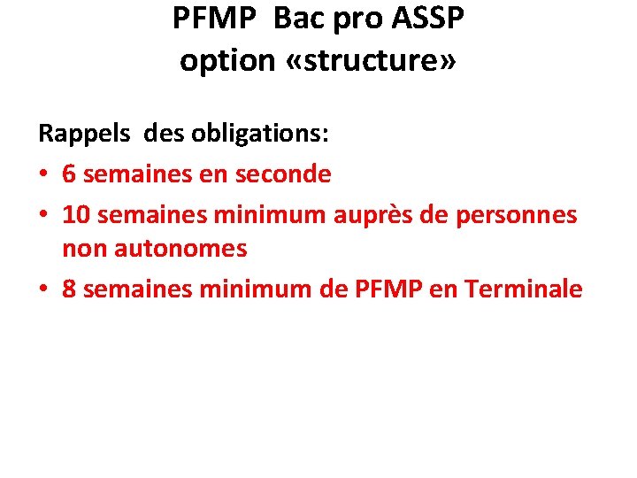 Organisation des PFMP Bac pro ASSP PFMP Bac