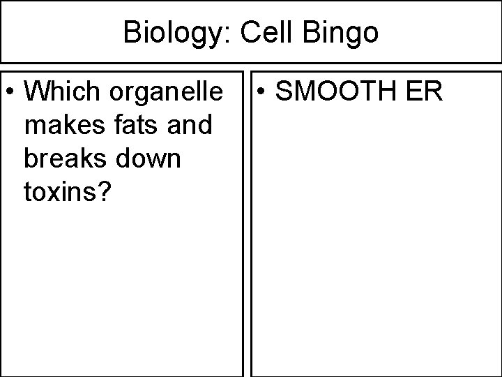 Biology Cell Bingo Name the fluid interior of