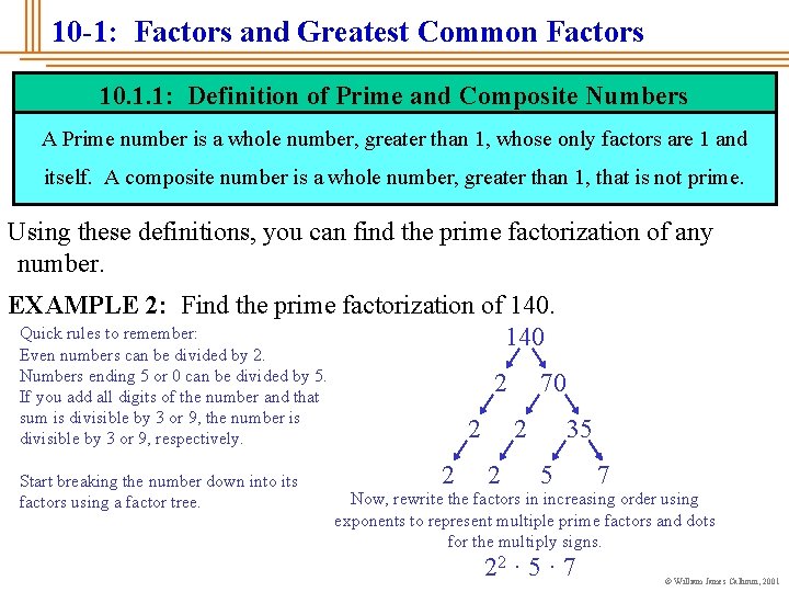 10 1 Factors and Greatest Common Factors OBJECTIVES