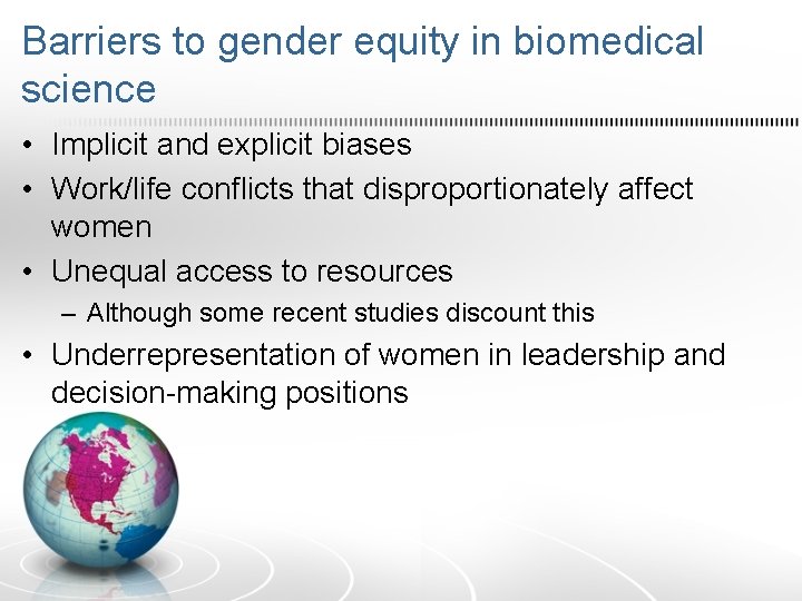 Barriers to gender equity in US biomedical science