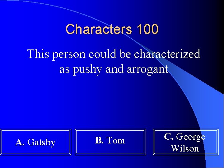 The Great Gatsby Jeopardy Review Game Game Board