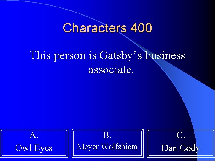 The Great Gatsby Jeopardy Review Game Game Board