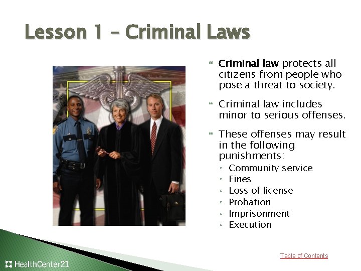 Civil and Criminal Law Table of Contents TABLE