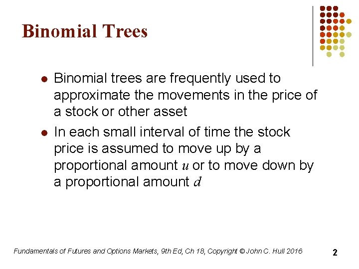 Binomial Trees in Practice Chapter 18 Fundamentals of