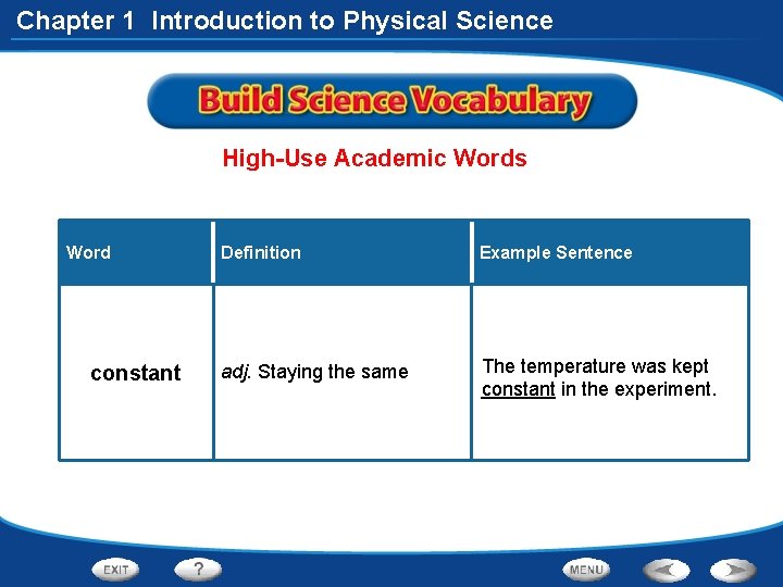Chapter 1 Introduction to Physical Science Table of